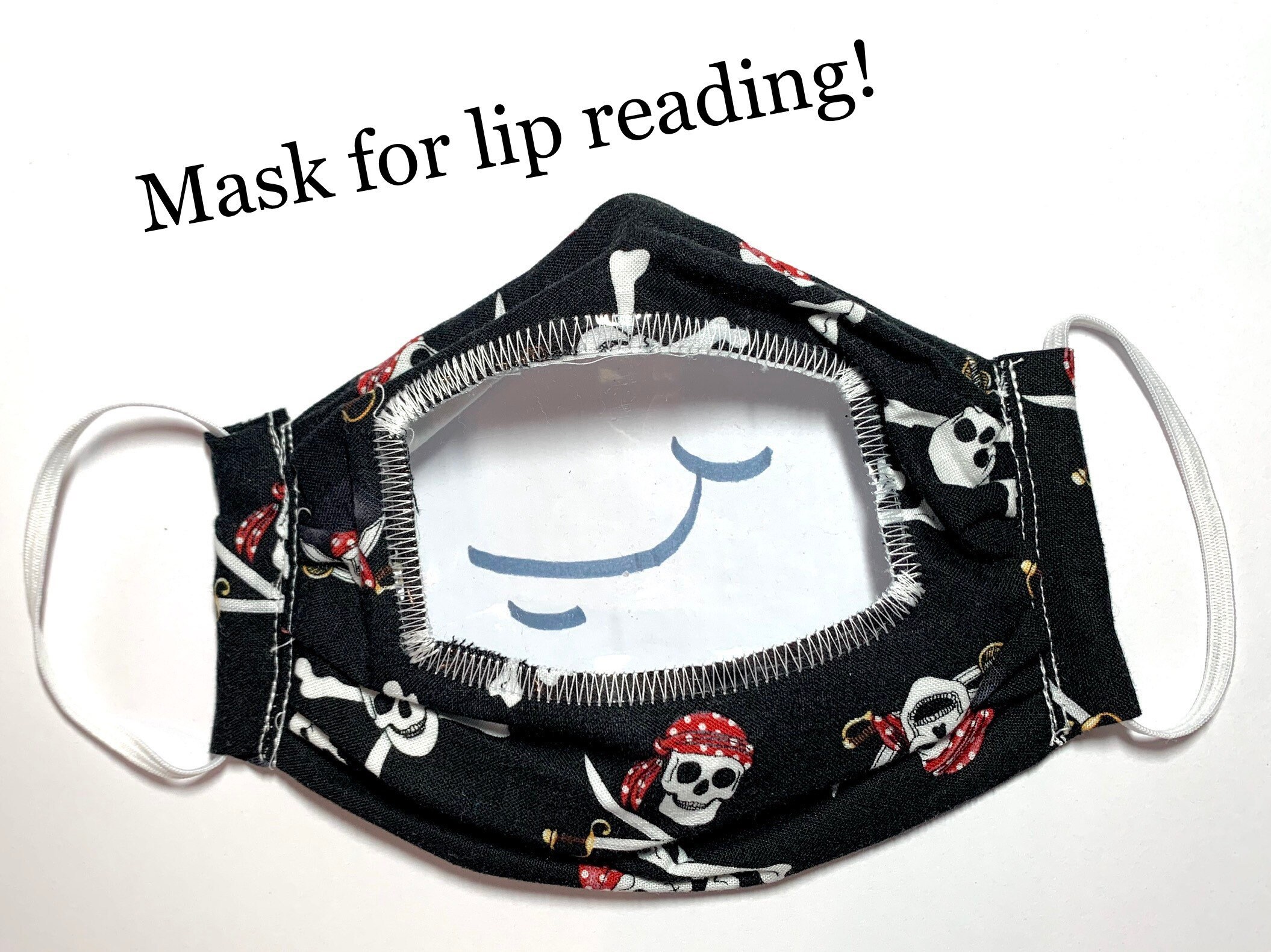 Lip reading cloth face mask with clear vinyl window. This pleated ...