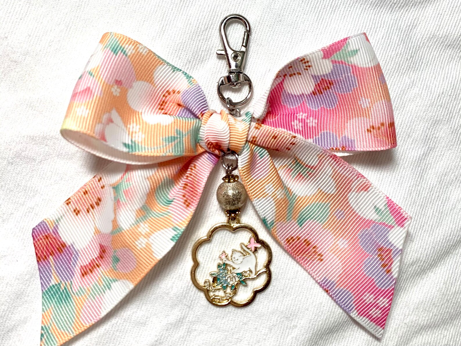 Blooming Bow Charm in Cherry Blossom Ribbon and Japanese Style | Etsy