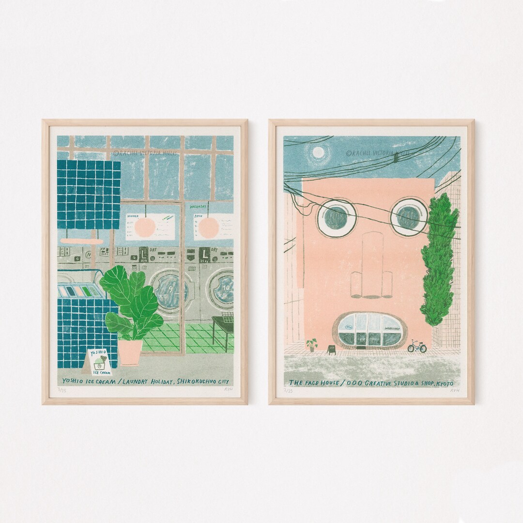 Set of 2 A4 Riso Prints, Japanese Creative Studios, 4 Colour Risograph ...