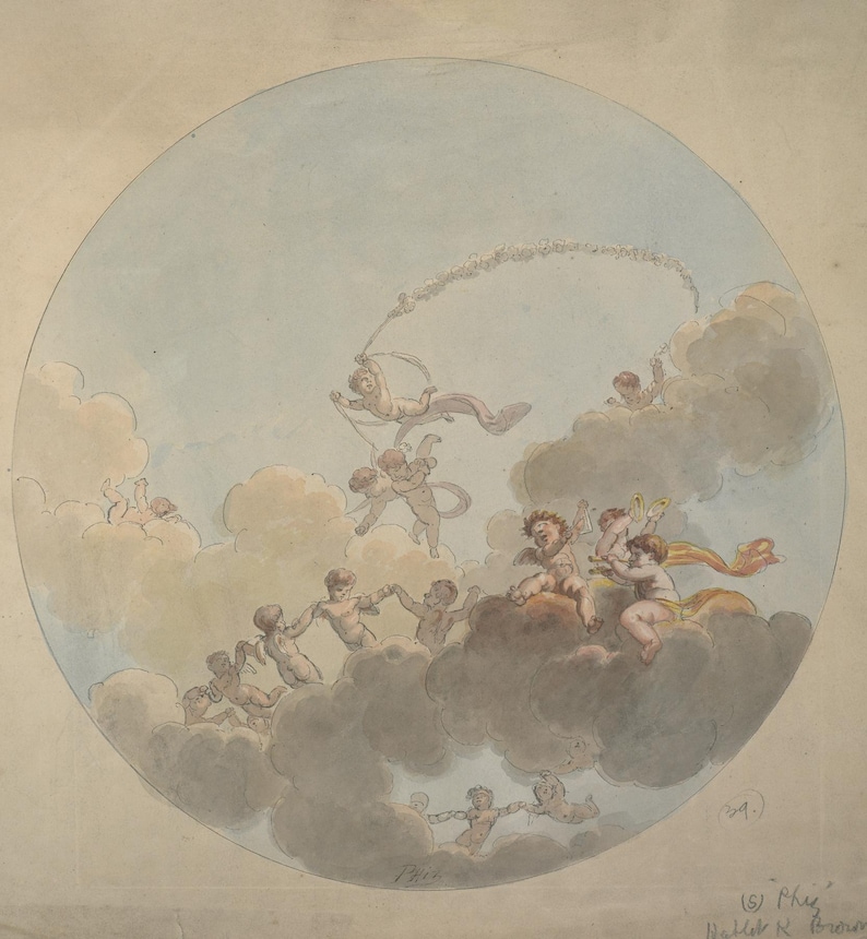 Vintage Antique Cherubs in the Clouds Art Print | Digital Download ...