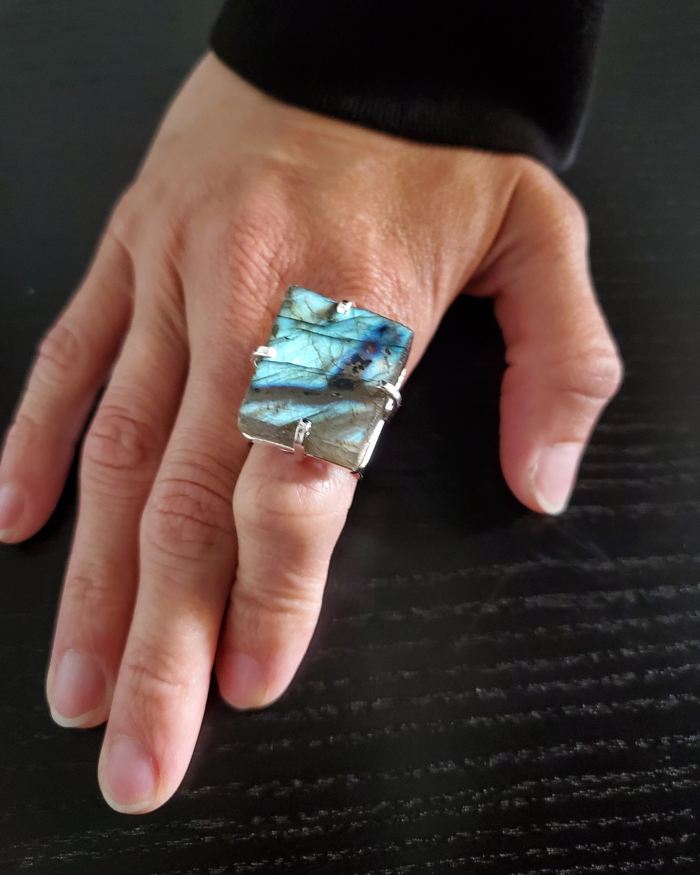 Labradorite Silver Plated Cuff Ring * US/5-10