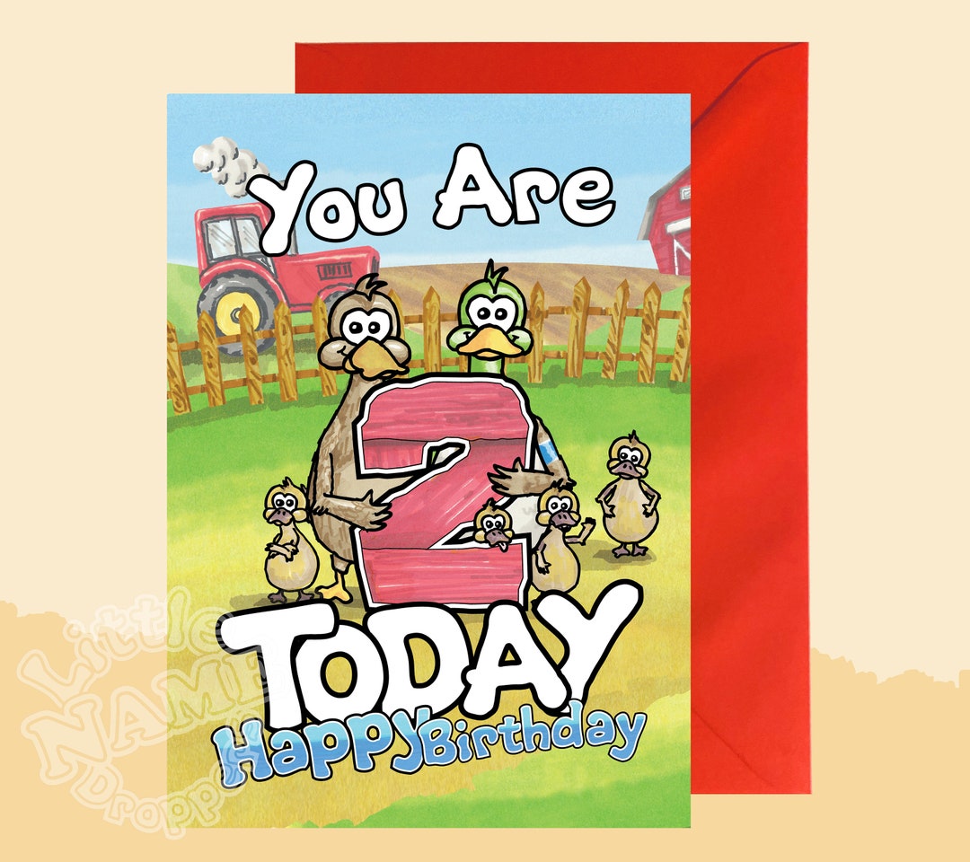 Farm Yard Cartoon A5 Birthday Card - Hand Drawn Ducks and Ducklings ...