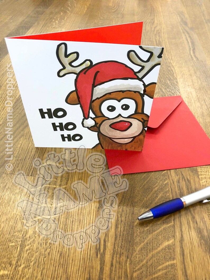Ho Ho Ho Cartoon Character Christmas Card - Rudolph - Etsy