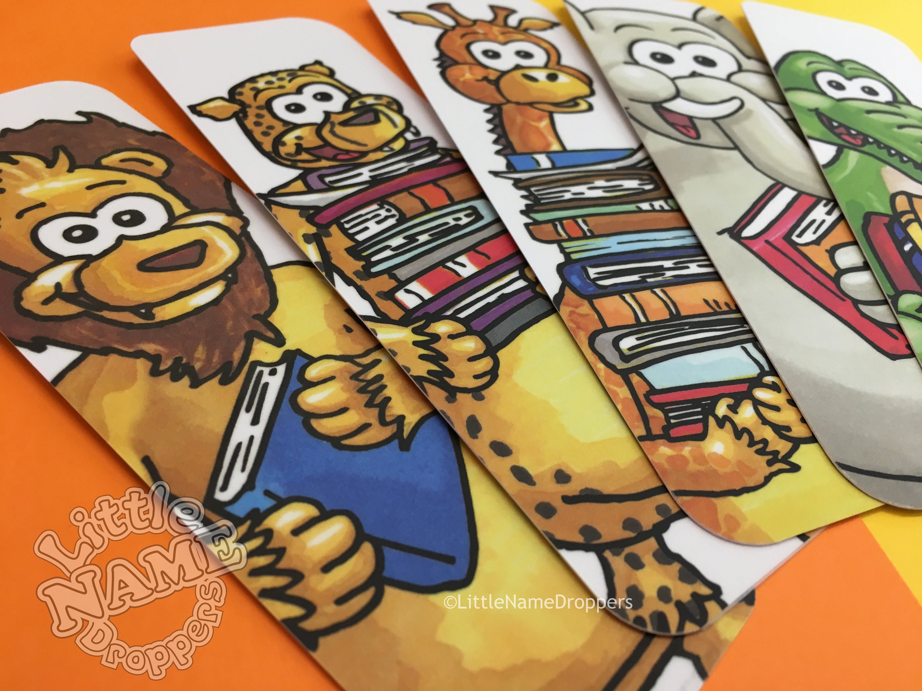 Kids Bookmarks Safari Theme Hand Drawn Animal Characters Lion, Cheetah ...