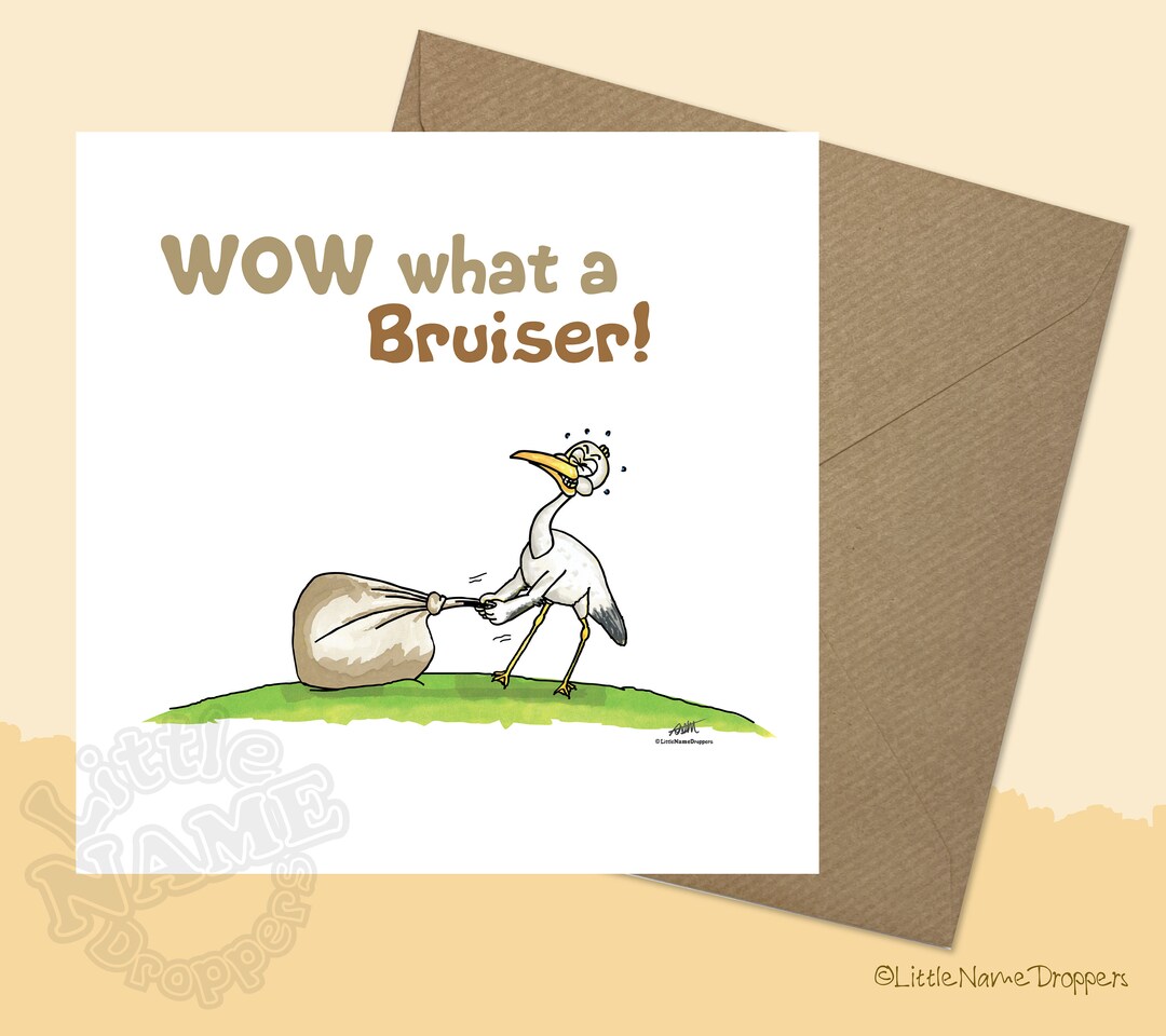 WOW What a Bruiser New Baby Card - Cartoon Stork - Etsy UK