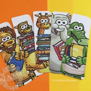 Kids Bookmarks Safari Theme Hand Drawn Animal Characters Lion, Cheetah ...
