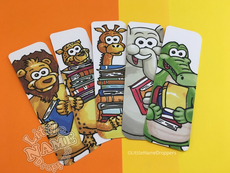 Kids Bookmarks Safari Theme Hand Drawn Animal Characters Lion, Cheetah ...