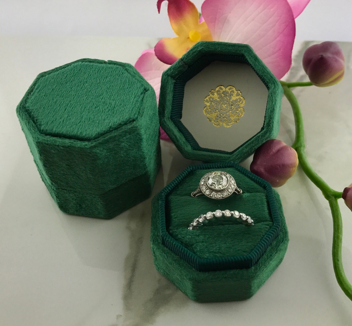 Velvet Ring Box Octagon DOUBLE Hand Made Keepsake Velvet Ring | Etsy