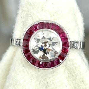 Old European Cut Diamond and French Cut Ruby Engagement Ring Platinum ...
