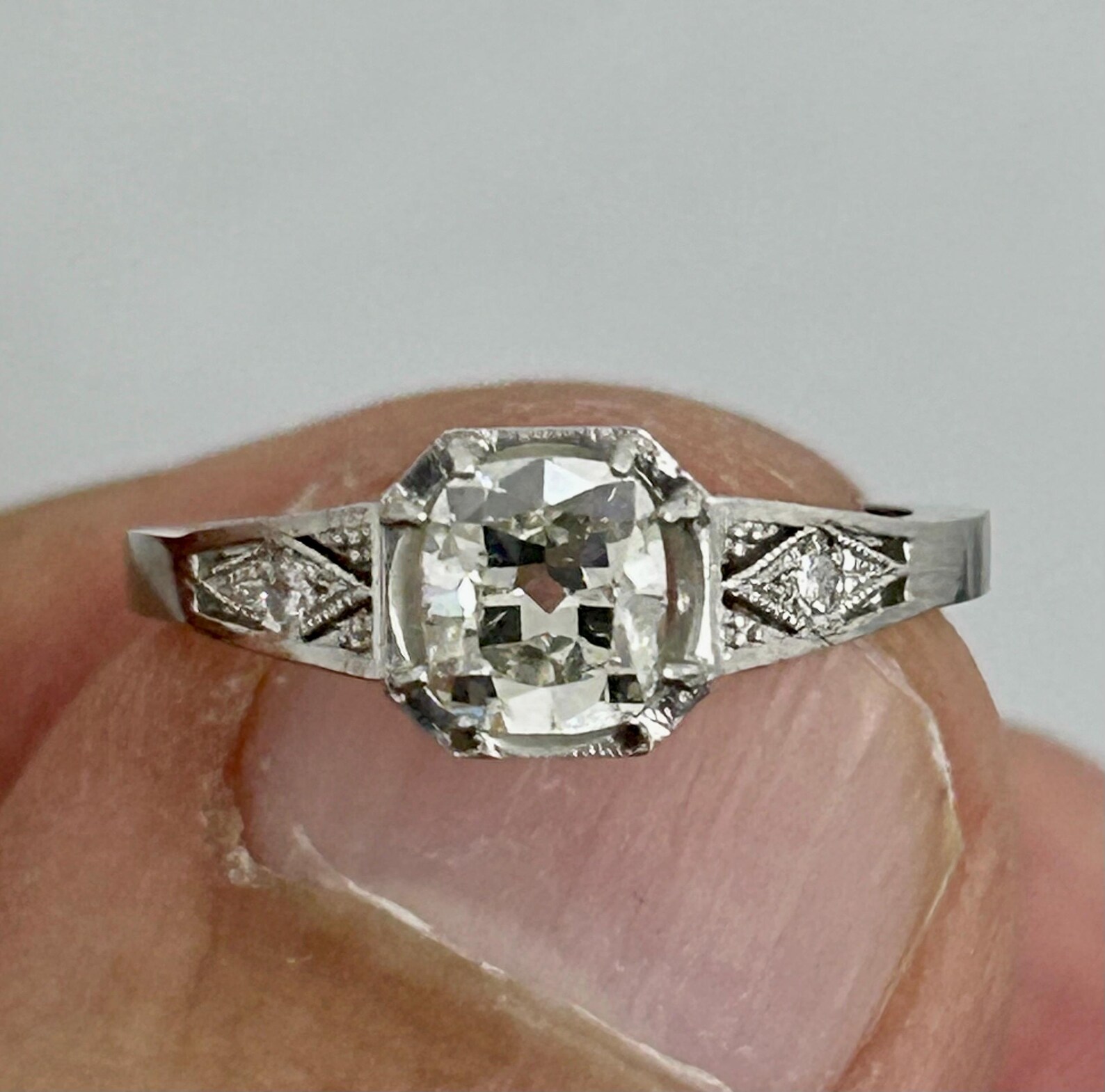 Natural Old Miner Cut Diamond Engagement Ring in Platinum Vintage ...