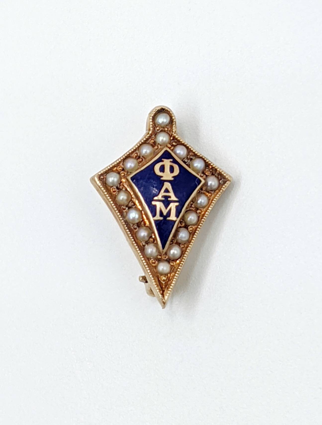Vintage 14k Gold Phi Alpha Mu Blue Enamel and Seed Pearl Lapel - Etsy