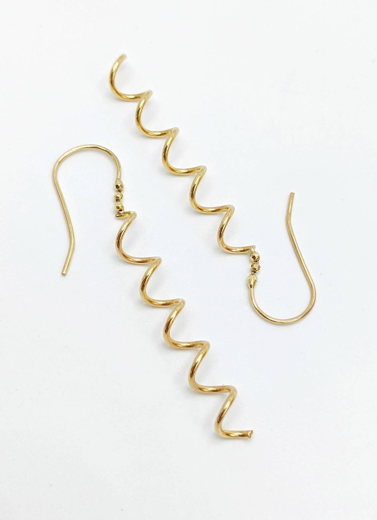 14k Yellow Gold Corkscrew Spiral Earrings 06756 - Etsy.de