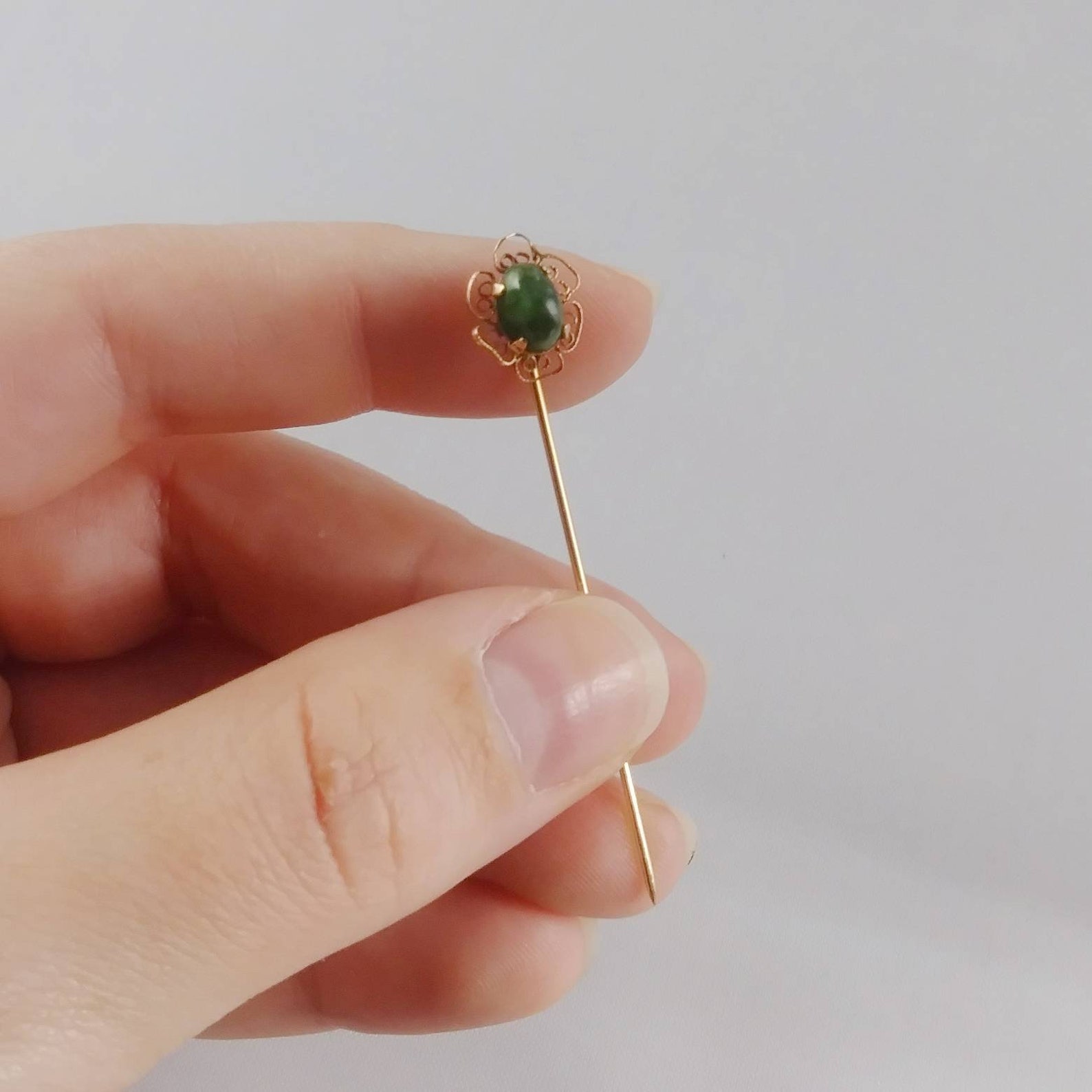 14k Gold Mottled Jade Estate Stick Pin 06360 | Etsy
