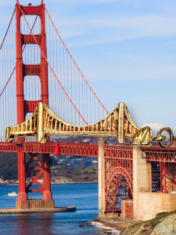14k Gold Golden Gate Bridge Charm San Francisco Neckl… - Gem