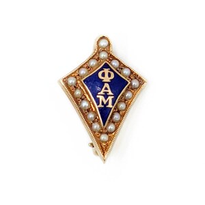 Vintage 14k Gold Phi Alpha Mu Blue Enamel and Seed Pearl Lapel Pin ...