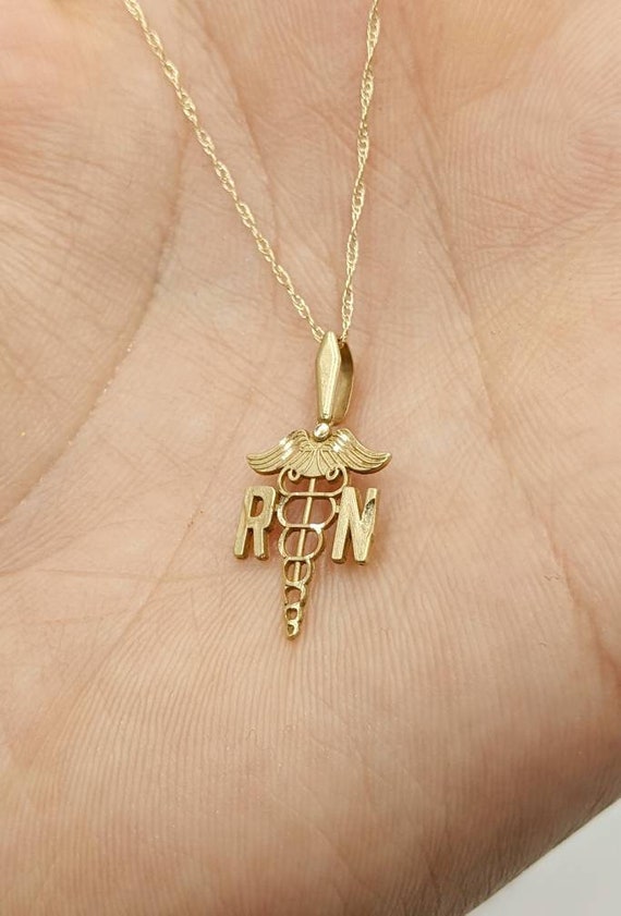 14k Gold RN Nurse Charm Necklace in Yellow Gold with … - Gem