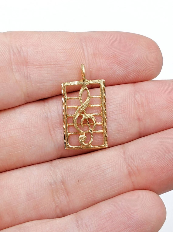14k Gold Music Note on Staff Pendant Necklace Charm (… - Gem