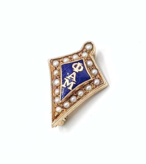 Vintage 14k Gold Phi Alpha Mu Blue Enamel and Seed Pe… - Gem