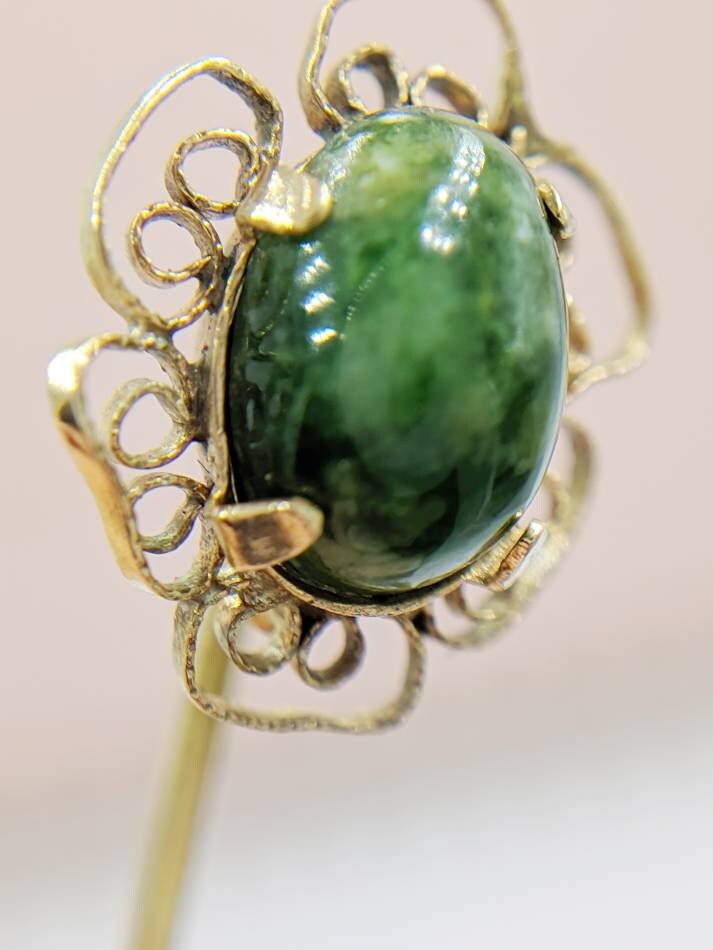 14k Gold Mottled Jade Estate Stick Pin 06360 | Etsy