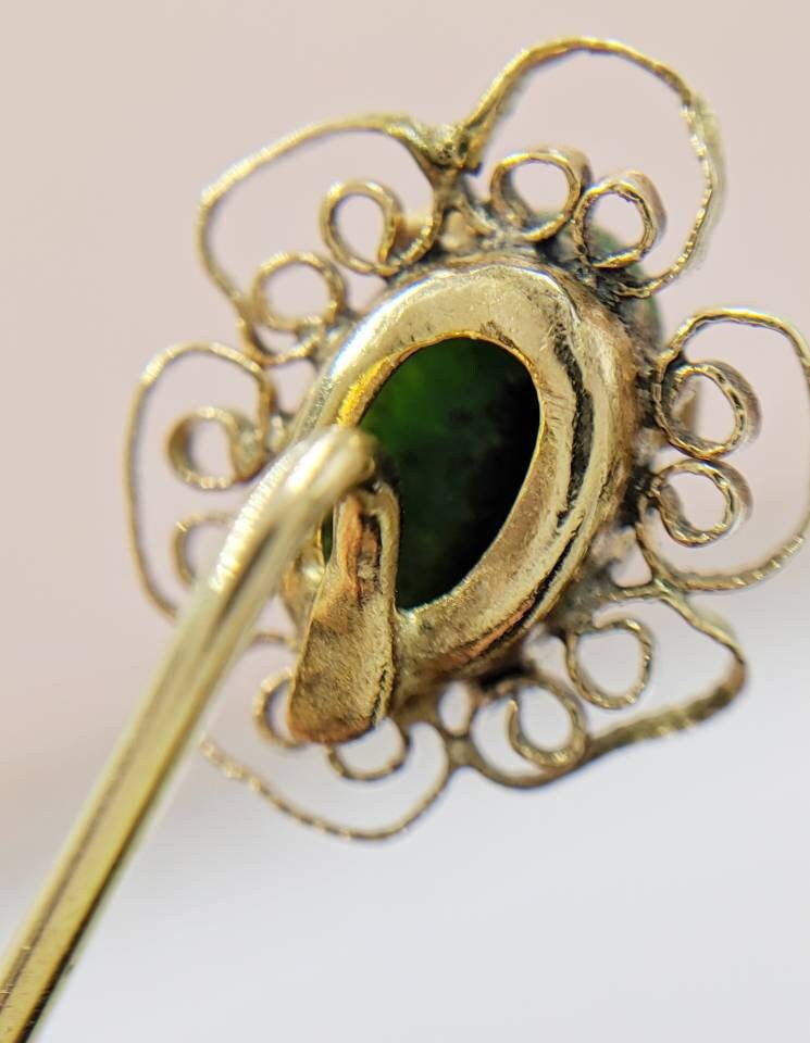 14k Gold Mottled Jade Estate Stick Pin 06360 | Etsy
