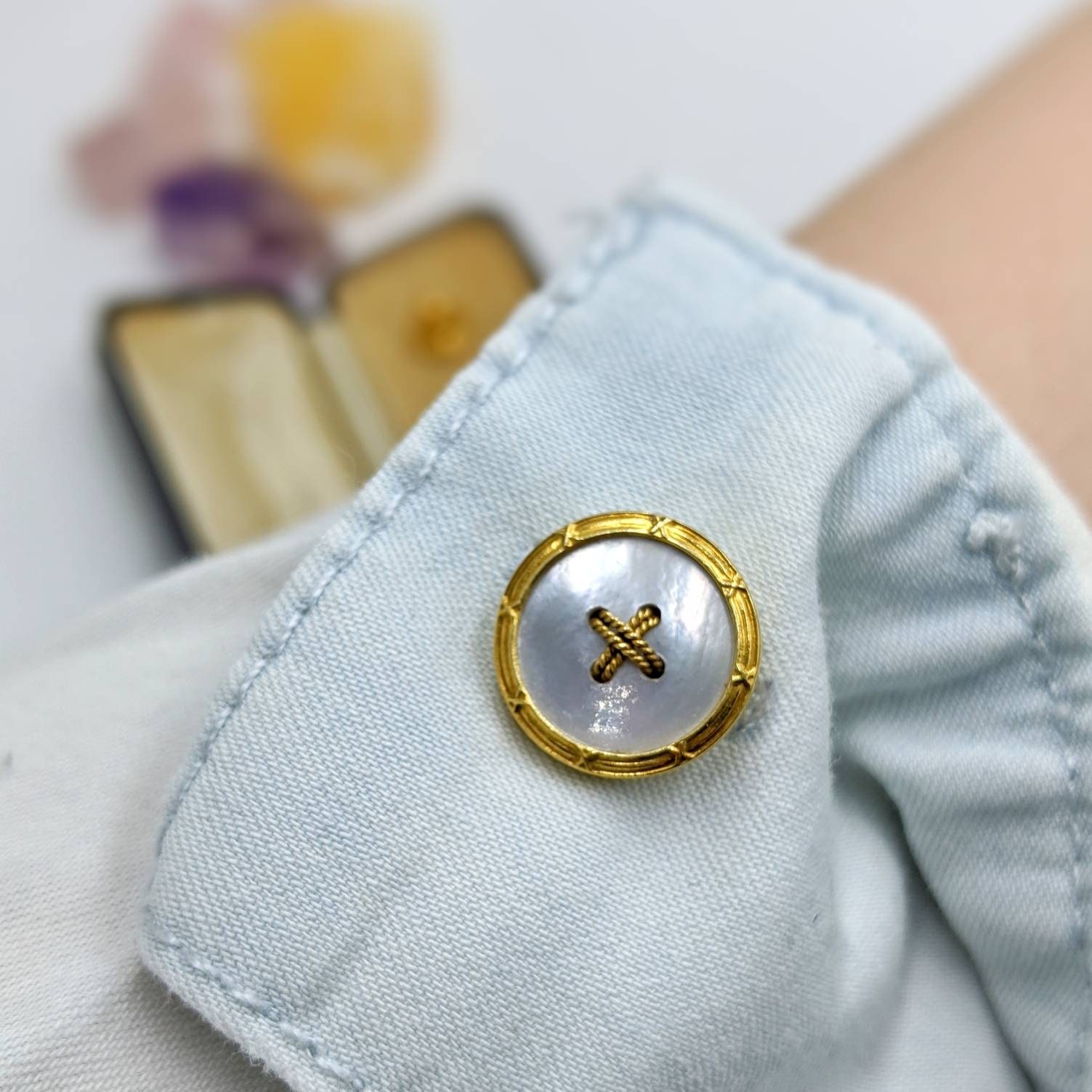 Set of 3 Vintage 14k Gold and Mother of Pearl Buttons Rare Button Set ...