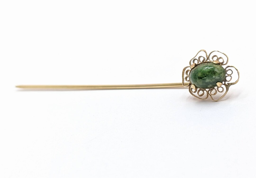 14k Gold Mottled Jade Estate Stick Pin 06360 - Etsy