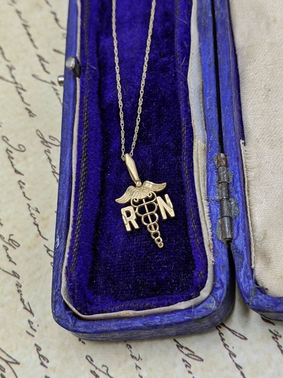 14k Gold RN Nurse Charm Necklace in Yellow Gold with … - Gem
