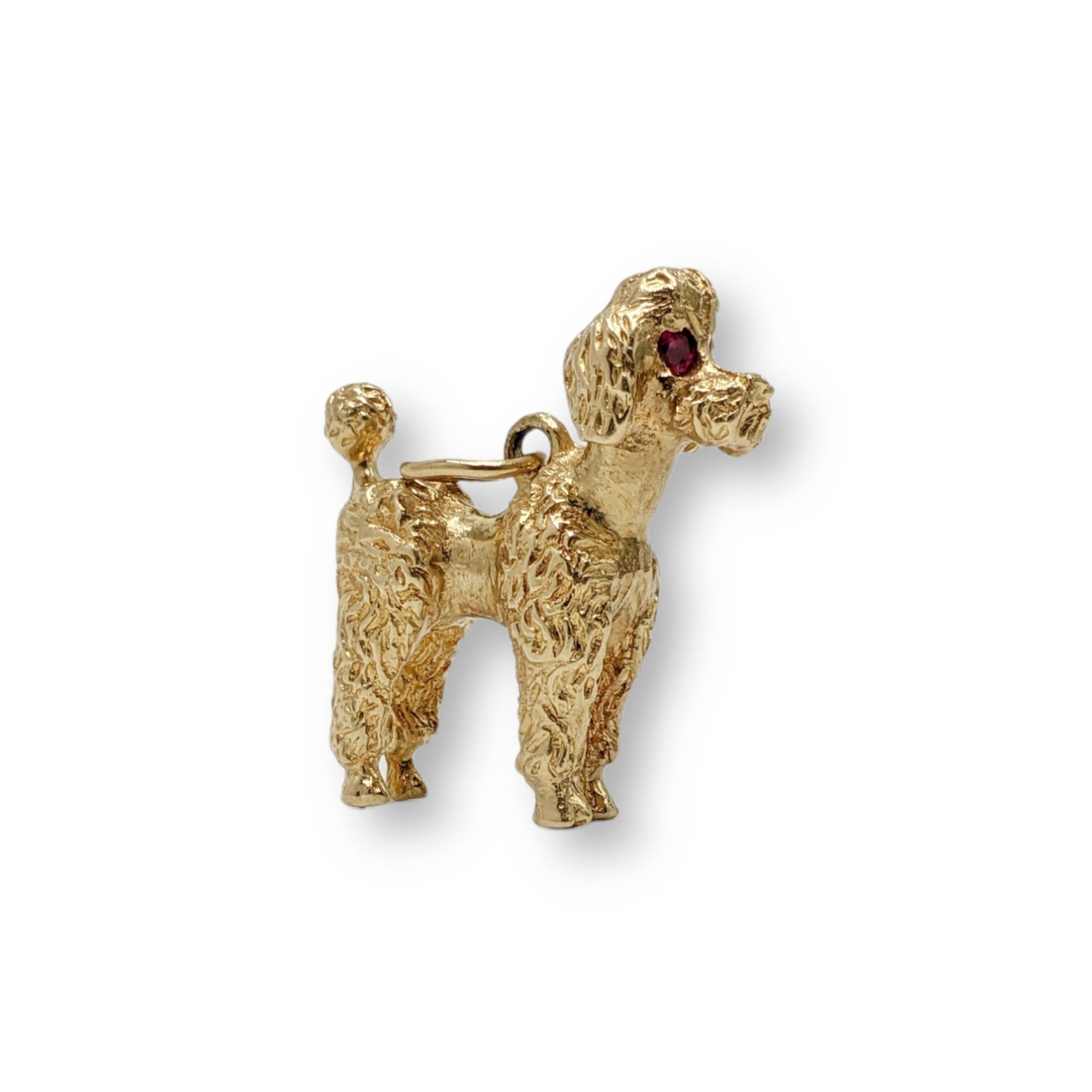14k Yellow Gold Poodle Charm with Ruby Eyes 06891 | Etsy