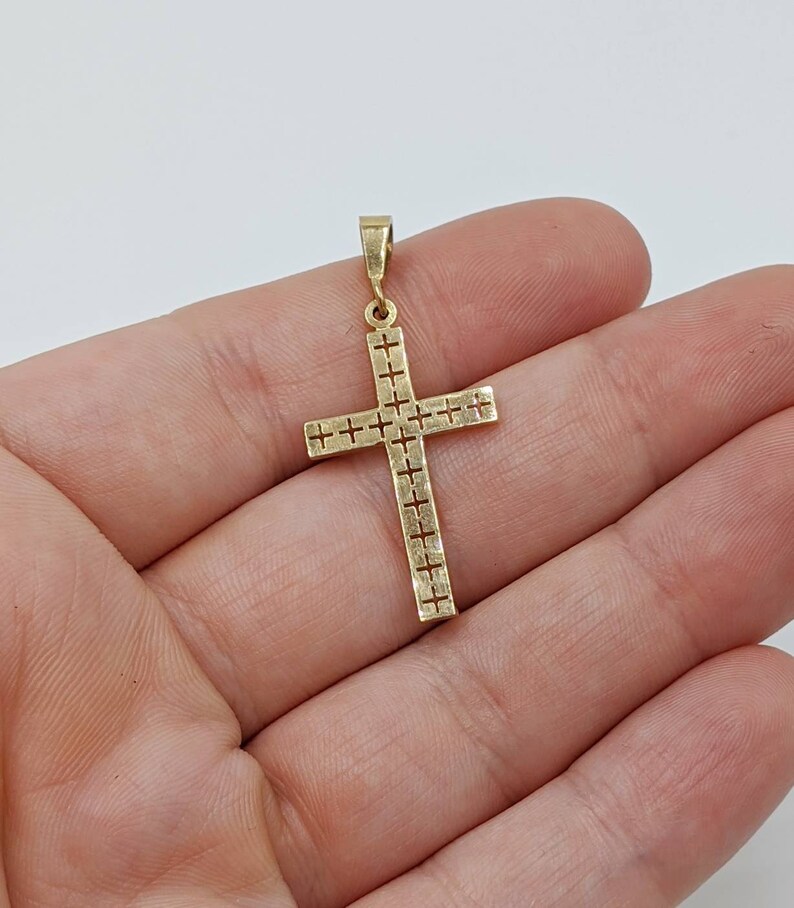 14k Yellow Gold Thick Cross Pendant Necklace Religious - Etsy