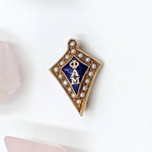 Vintage 14k Gold Phi Alpha Mu Blue Enamel and Seed Pearl Lapel Pin ...