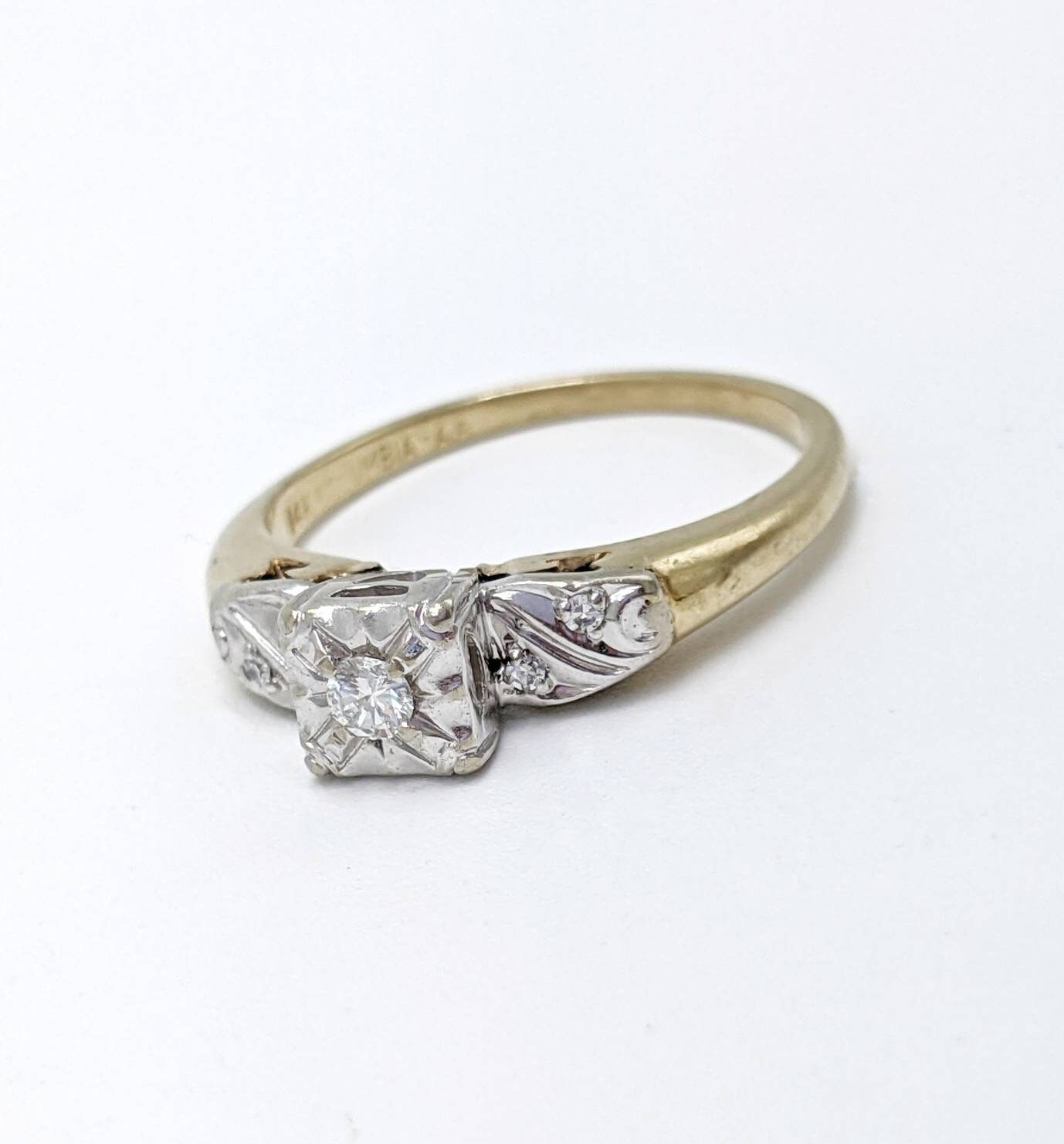 Vintage Columbia 14k Two-tone Gold Diamond Solitaire Mid Century Ring ...