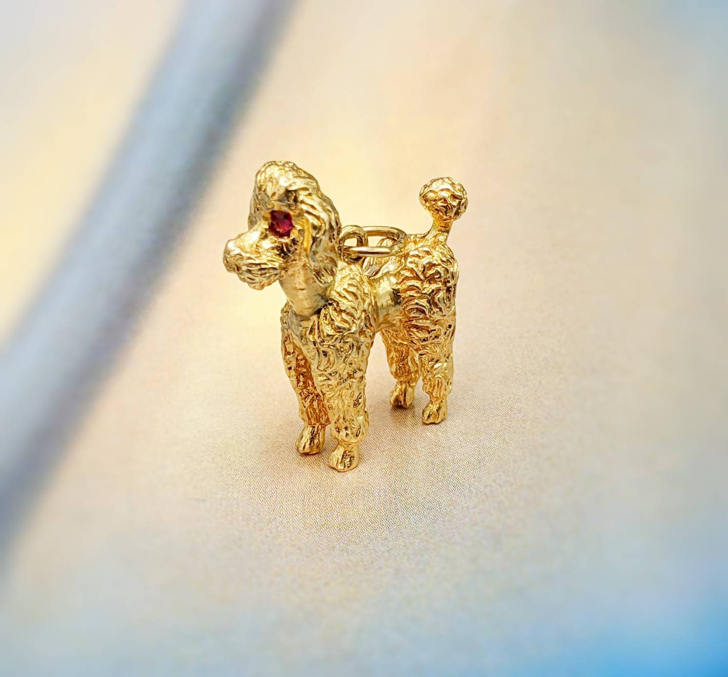 14k Yellow Gold Poodle Charm with Ruby Eyes 06891 | Etsy
