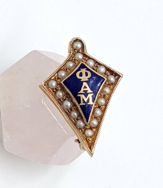 Vintage 14k Gold Phi Alpha Mu Blue Enamel and Seed Pe… - Gem