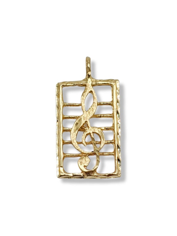 14k Gold Music Note on Staff Pendant Necklace Charm (… - Gem