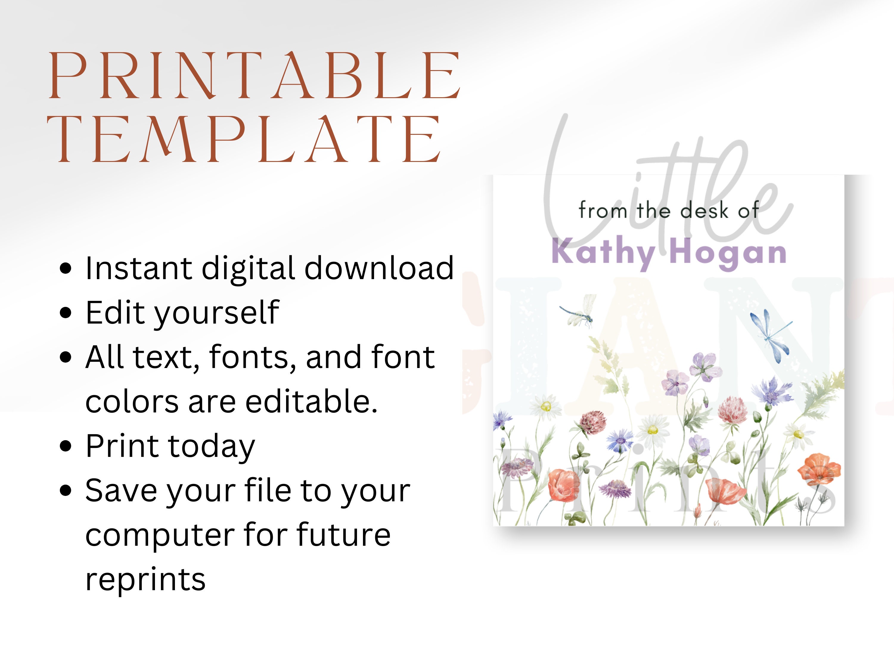 Editable Formal Gift Tag, Personalized Gift Cards, Women Flower Name ...