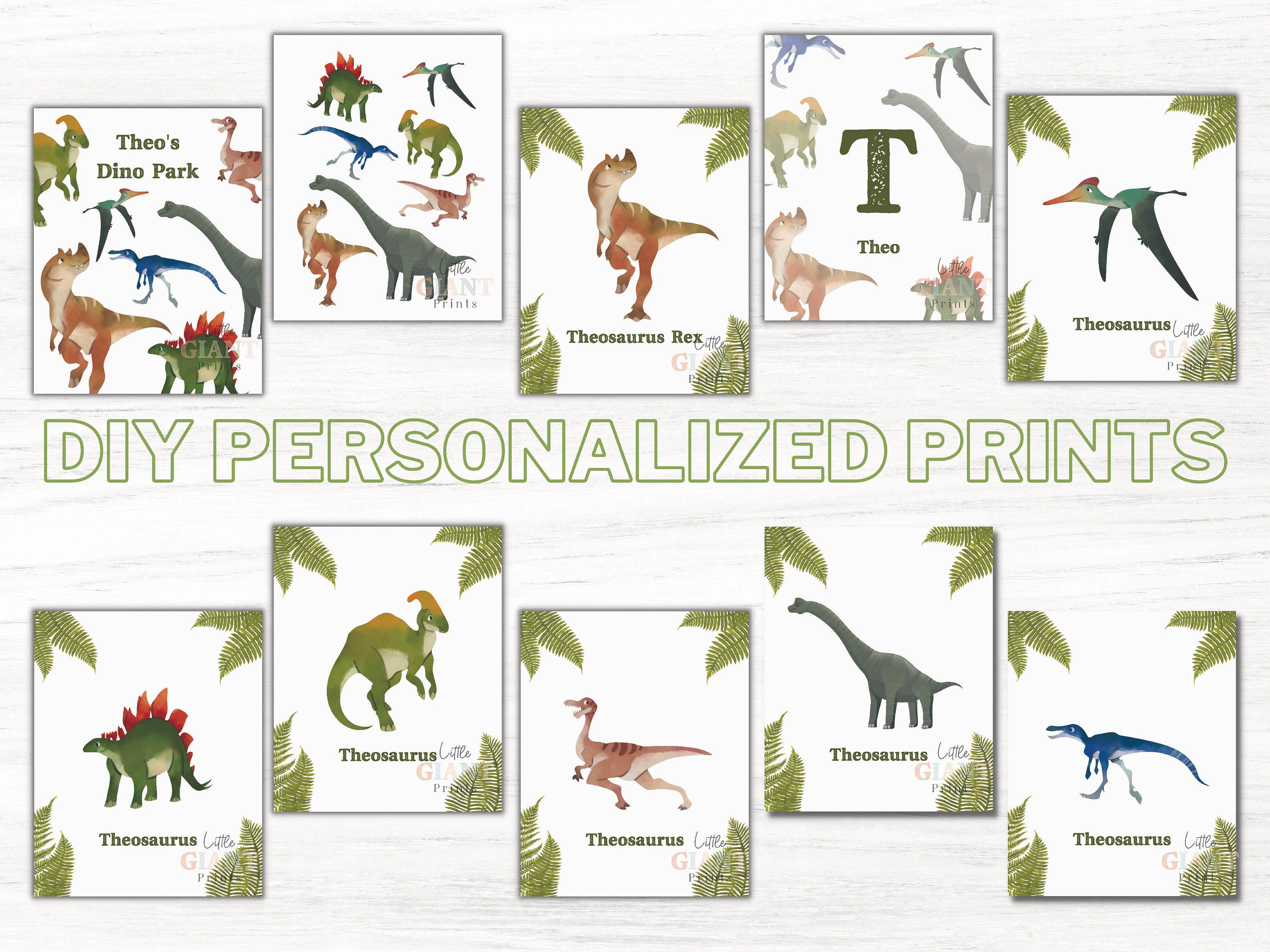 Personalized Dinosaurs Wall Art Prints Set Bundle, DIY Kids Wall Art ...