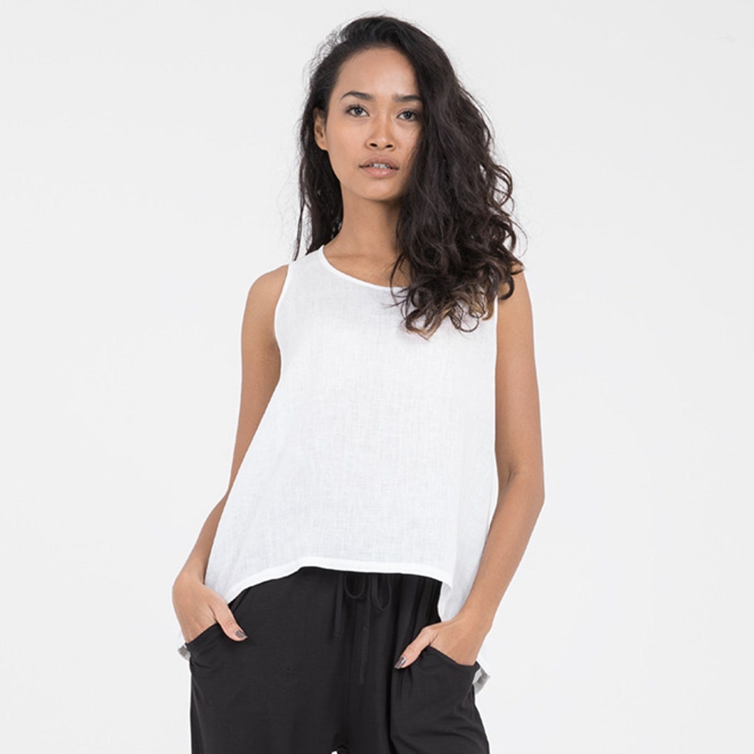 Womens White Linen Tank Top / White Linen Top / Sleeveless Linen Top ...