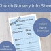 Church Nursery Information Sheet, Children's Ministry, Infant Info ...