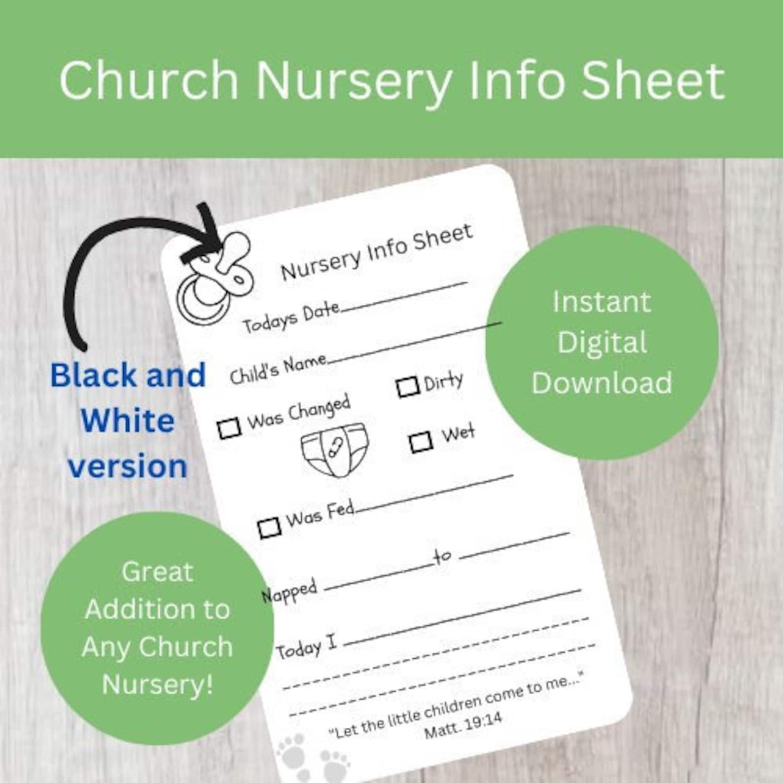 Church Nursery Information Sheet, Children's Ministry, Infant Info ...