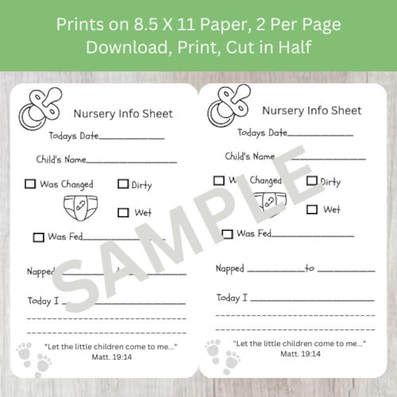 Church Nursery Information Sheet, Children's Ministry, Infant Info ...