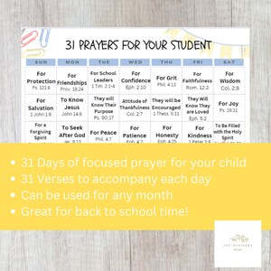 Prayers for Your Student, Back to School Prayer Calendar and Lunch Box ...