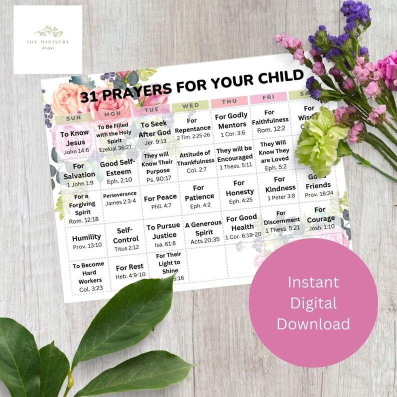 31 Prayers for Your Child Calendar, Christian Prayer Calendar, Family ...