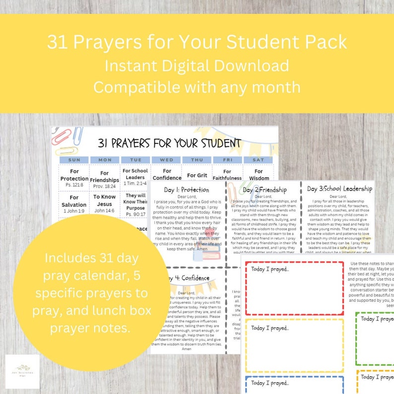 Prayers for Your Student, Back to School Prayer Calendar and Lunch Box ...