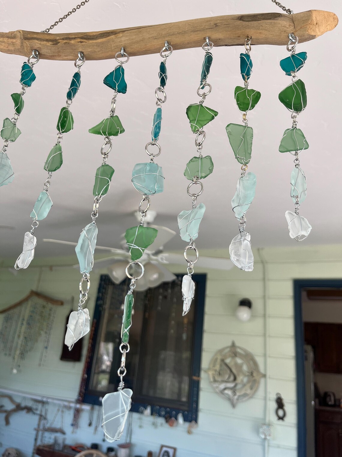 Sun Catcher Mobile of Ocean Colored Beach Glass - Etsy