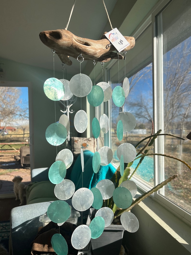 Capiz Shell Chime Ocean Colors Driftwood - Etsy