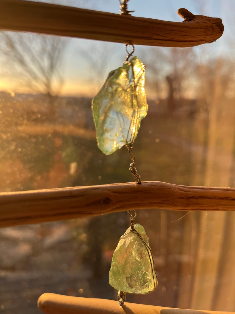 Sun Catcher With Blue Beach Glass Chunks and Beach Driftwood. 19” - Etsy