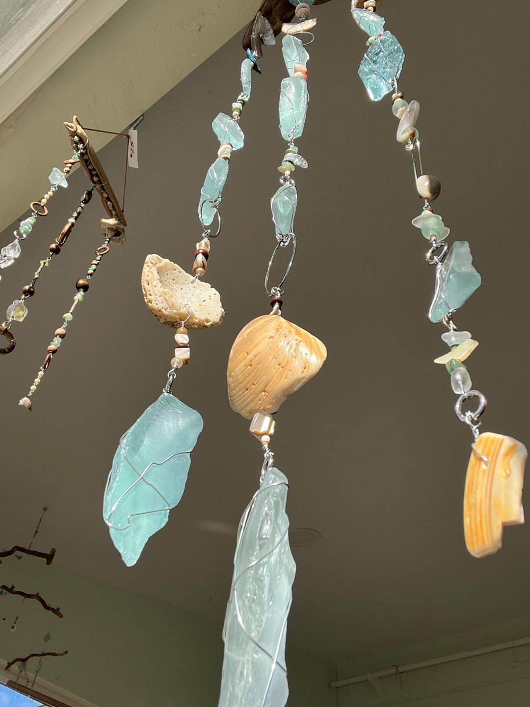 Beach Glass Suncatcher With Shells and Beach Stone Driftwood 3 Strands ...