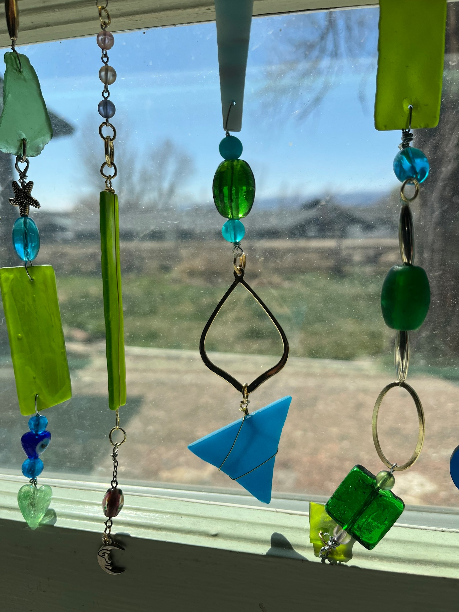 Window Decor of Colorful Stain Glass Chunks and Beach Glass With Glass ...