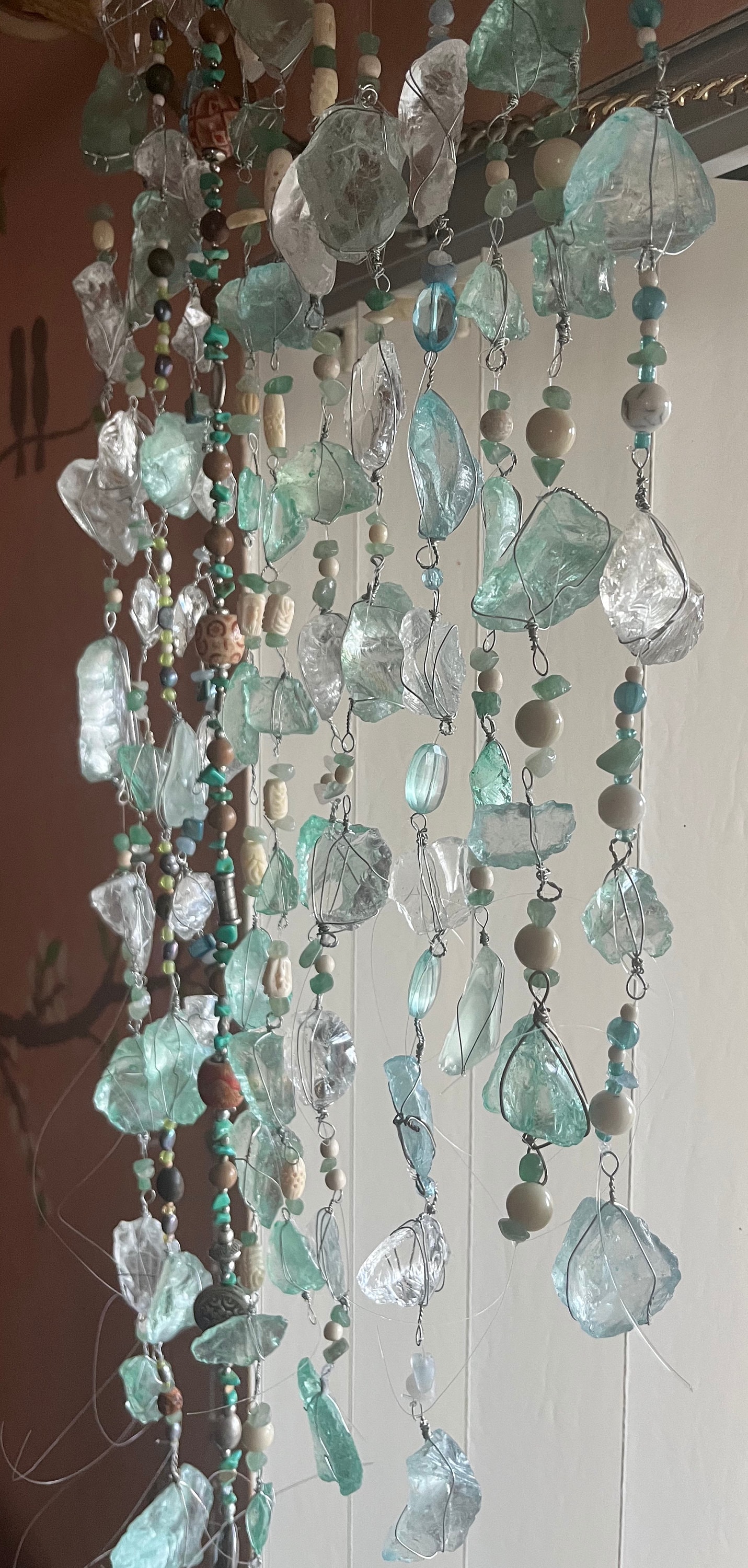 18” Teal/ Sea Foam Colored Strand (one Strand) Sea Glass Strung W ...