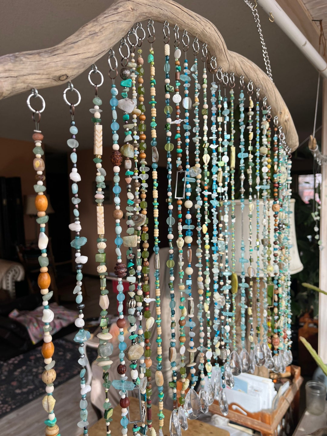 Window Decor Mobile W Mother of Pearl Turquoise Coconut Beads Shells ...